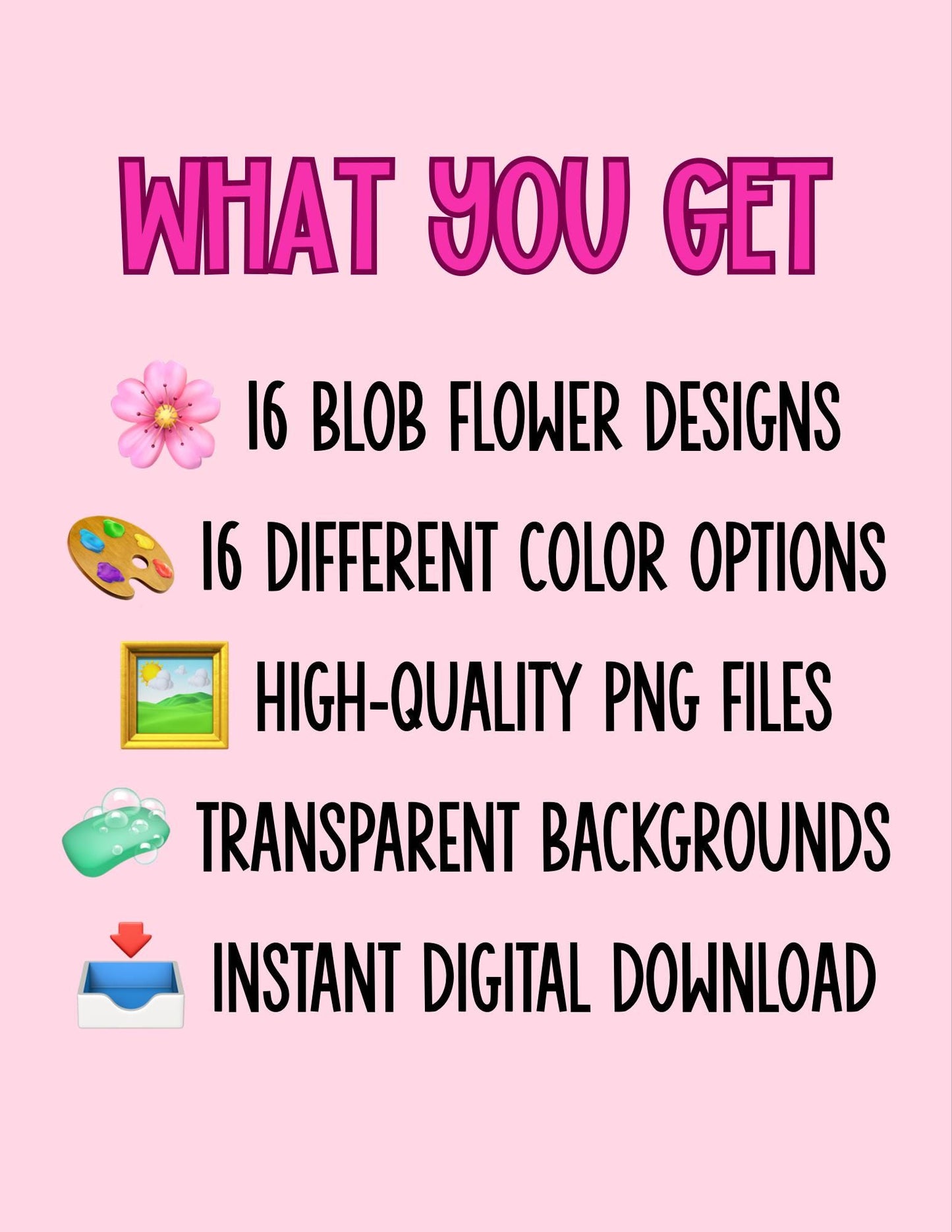 Blob Flower Clipart Bundle | 16 Color Floral PNGs | Hand Drawn Retro F ...